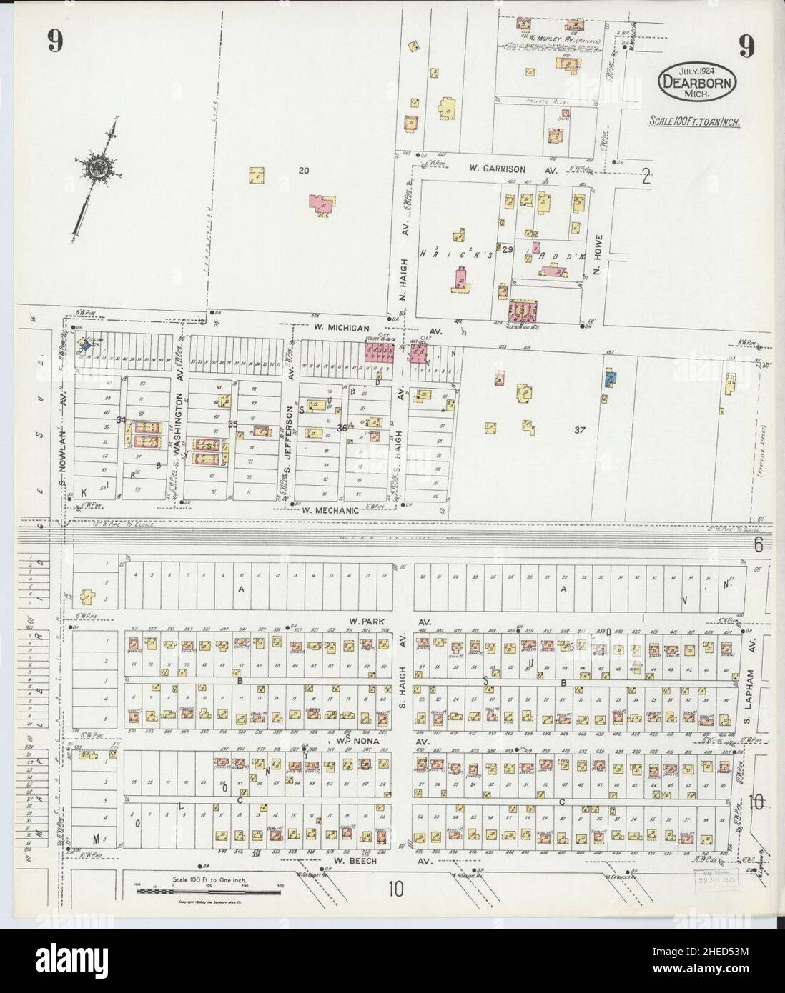 Sanborn Fire Insurance Map from Dearborn, Wayne County, Michigan Stock ...