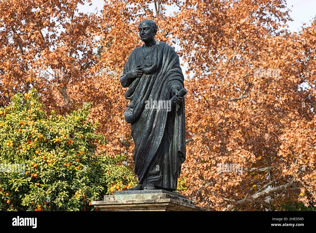 CORDOBA ANDALUCIA SPAIN THE CITY WALLS CALLE CAIRUAN WITH THE STATUE OF ...