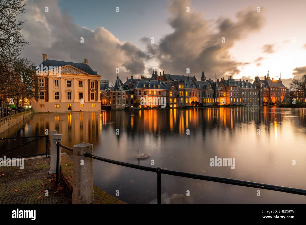 buildings in the Hague (Den Haag) along the Hofvijver canal, The ...