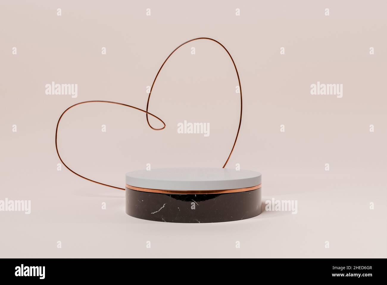 cylinder for product display with a heart shaped wire behind it. 3d ...