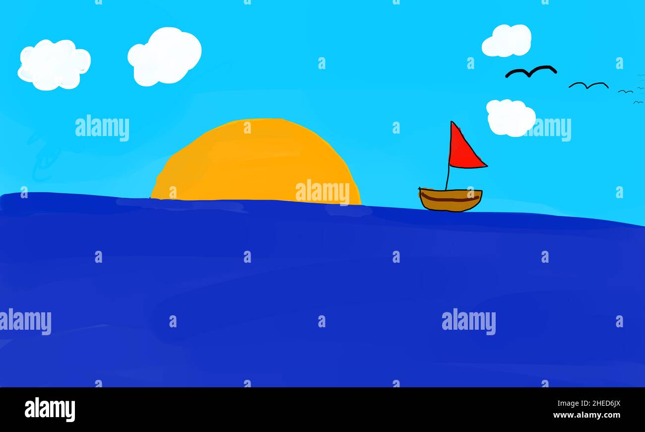 Childrens drawing ship hi-res stock photography and images - Alamy