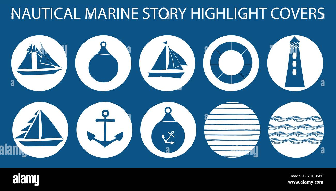 Vector nautical social media story highlight covers set. Hand drawn ...