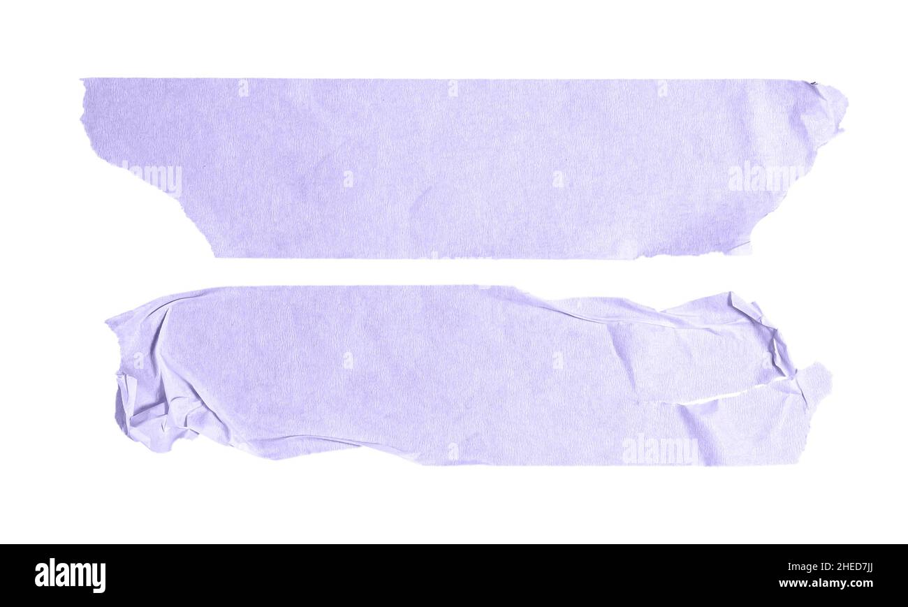 Light violet tapes. Adhesive torn, ripped purple very pei paper strips ...