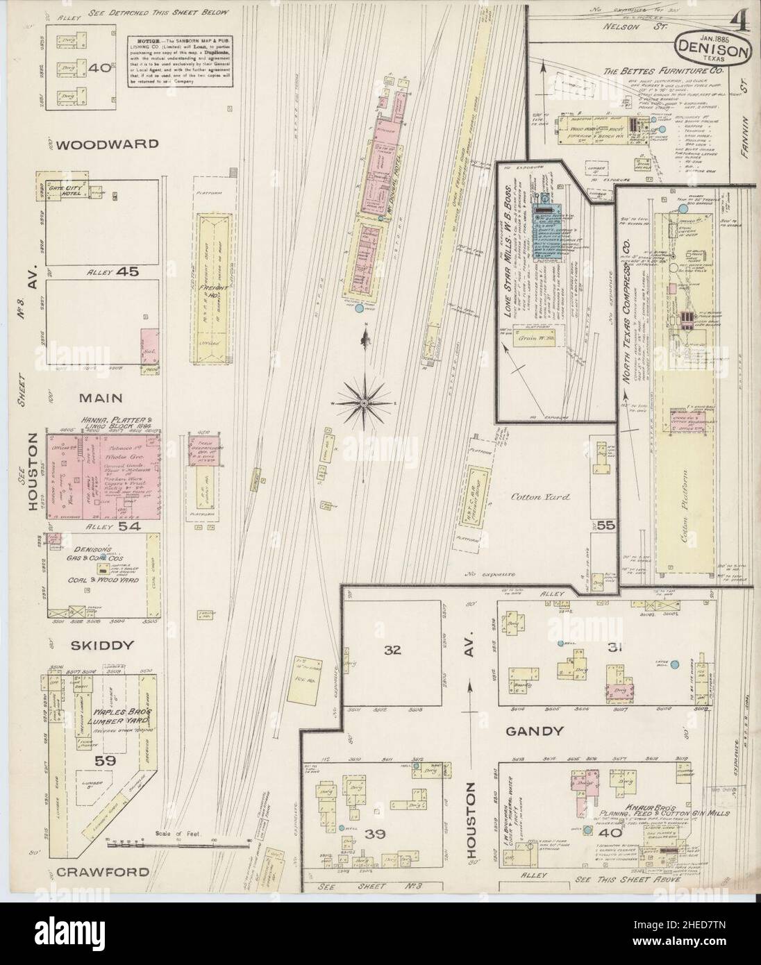 Sanborn Fire Insurance Map from Denison, Grayson County, Texas Stock ...
