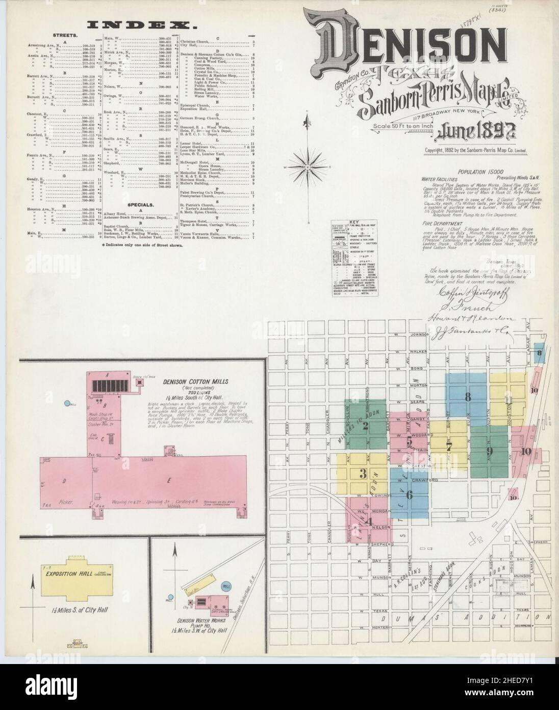 Sanborn Fire Insurance Map from Denison, Grayson County, Texas Stock ...