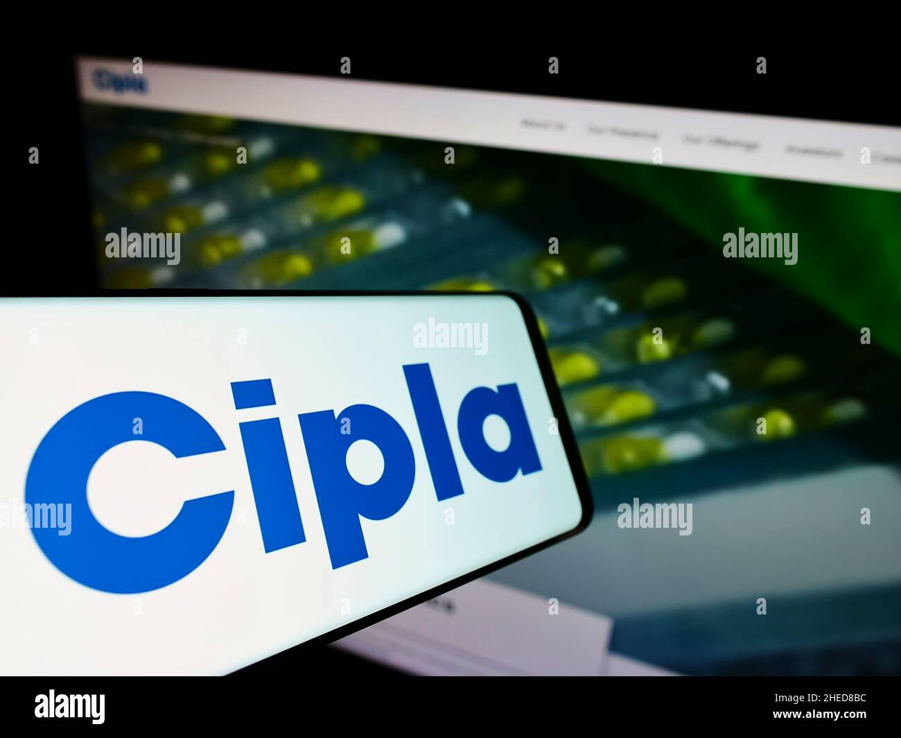 Mobile phone with logo of Indian pharmaceutical company Cipla Limited ...