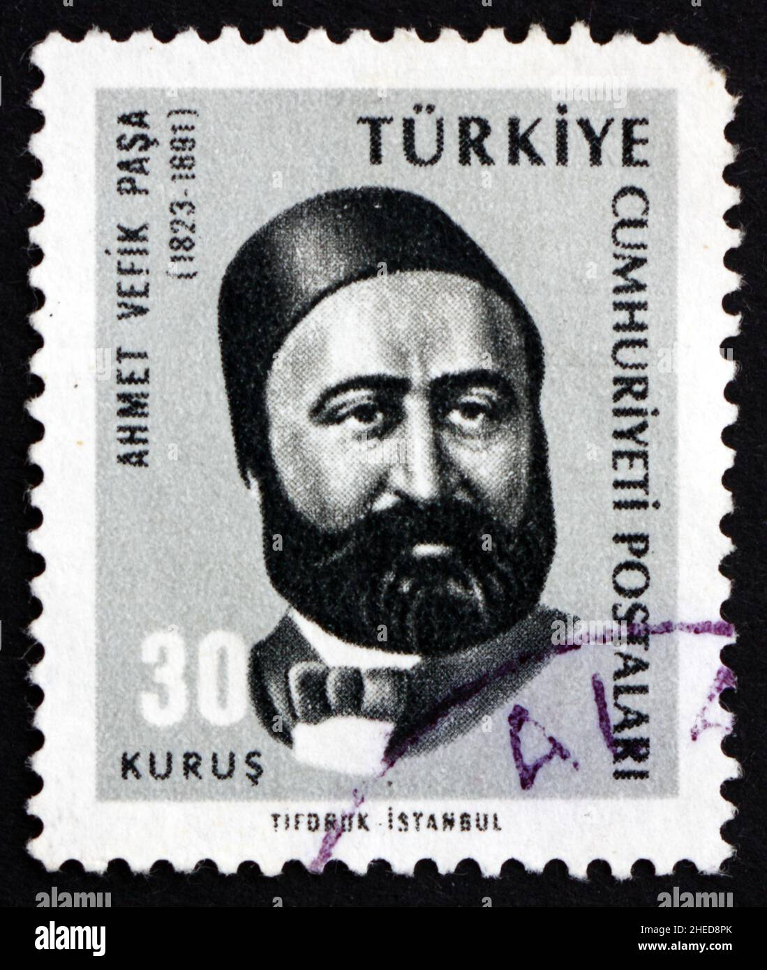 TURKEY - CIRCA 1965: a stamp printed in the Turkey shows Ahmet Vefik ...