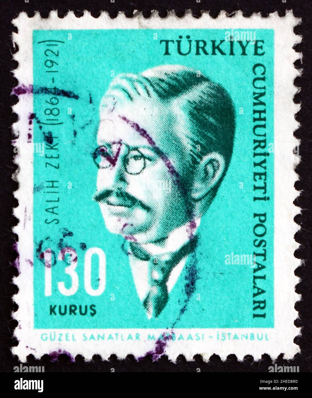 TURKEY - CIRCA 1964: a stamp printed in the Turkey shows Salih Zeki ...