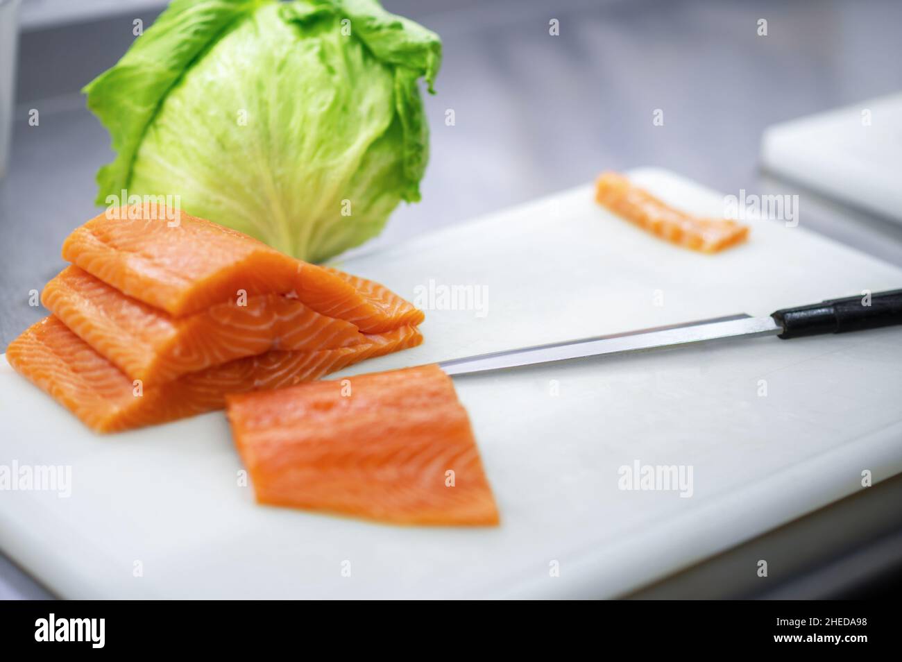 Close up picture of red fish slices Stock Photo - Alamy