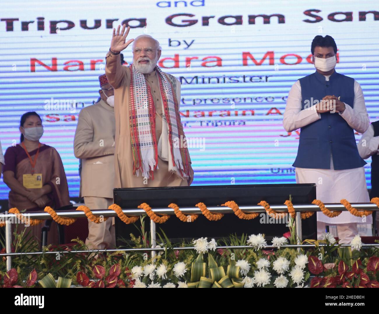 Prime Minister Narendra Modi waves and speaks to supporters during the ...