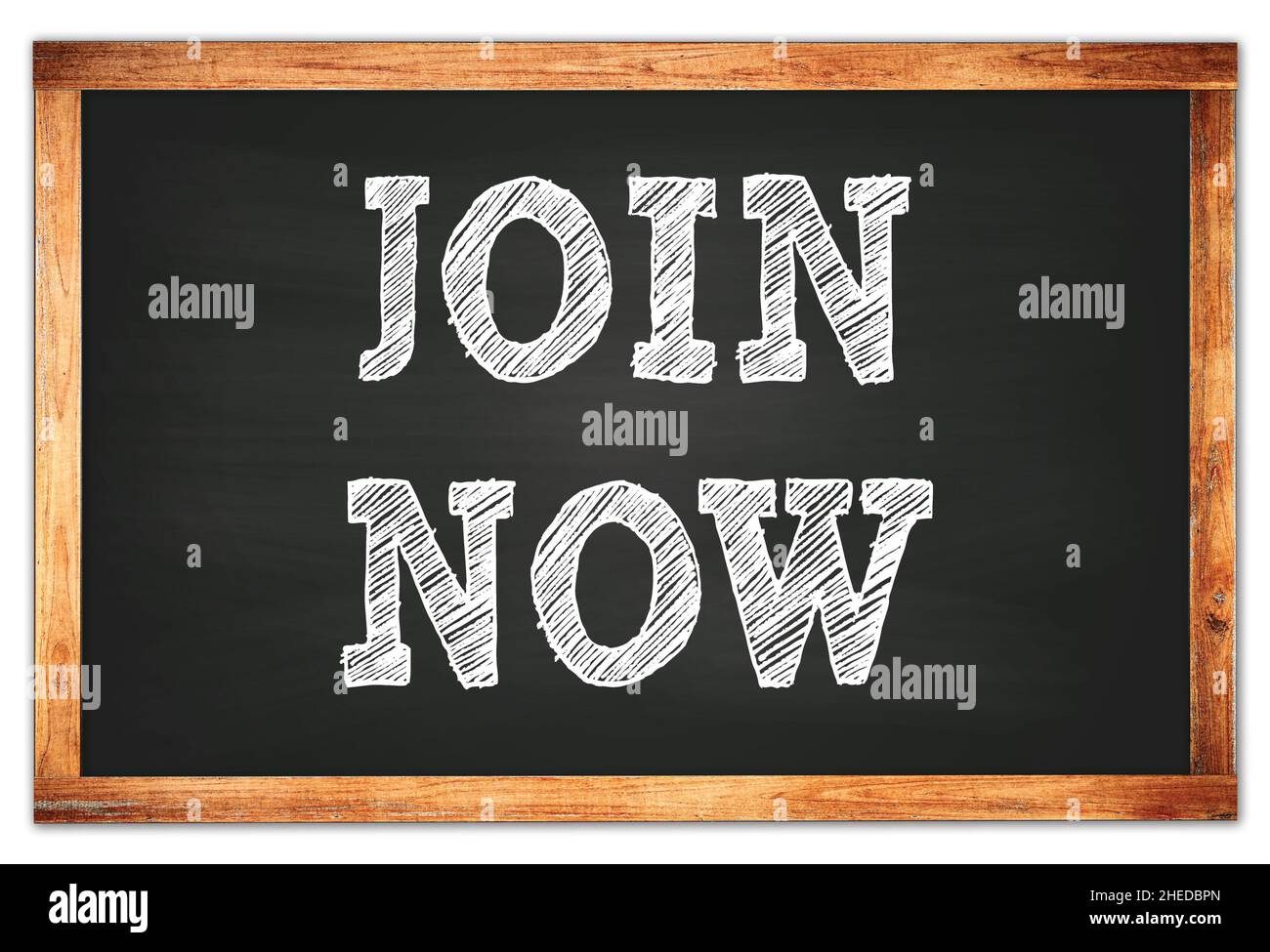 JOIN NOW written on black wooden frame school blackboard Stock Photo ...