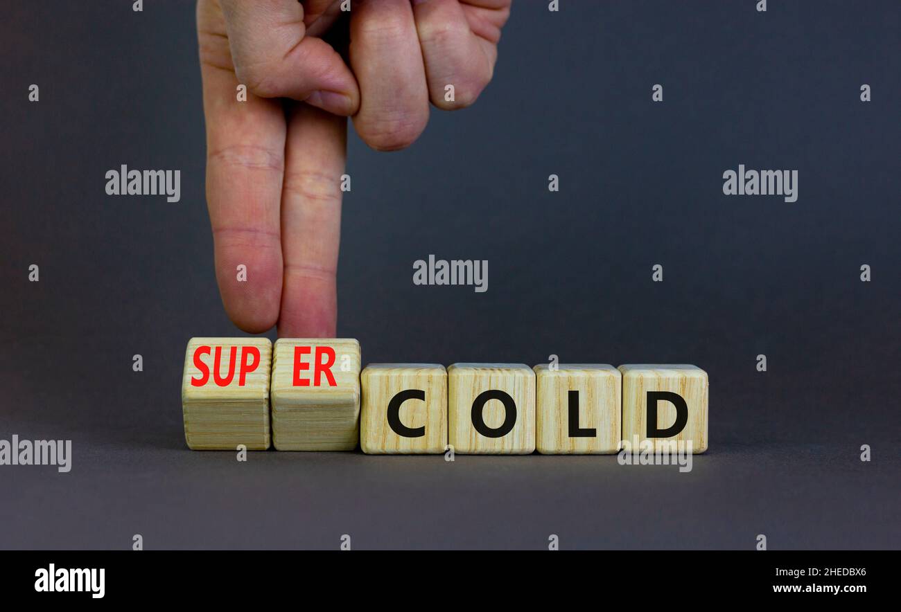 Super cold symbol. Doctor turns wooden cubes and changes concept words ...