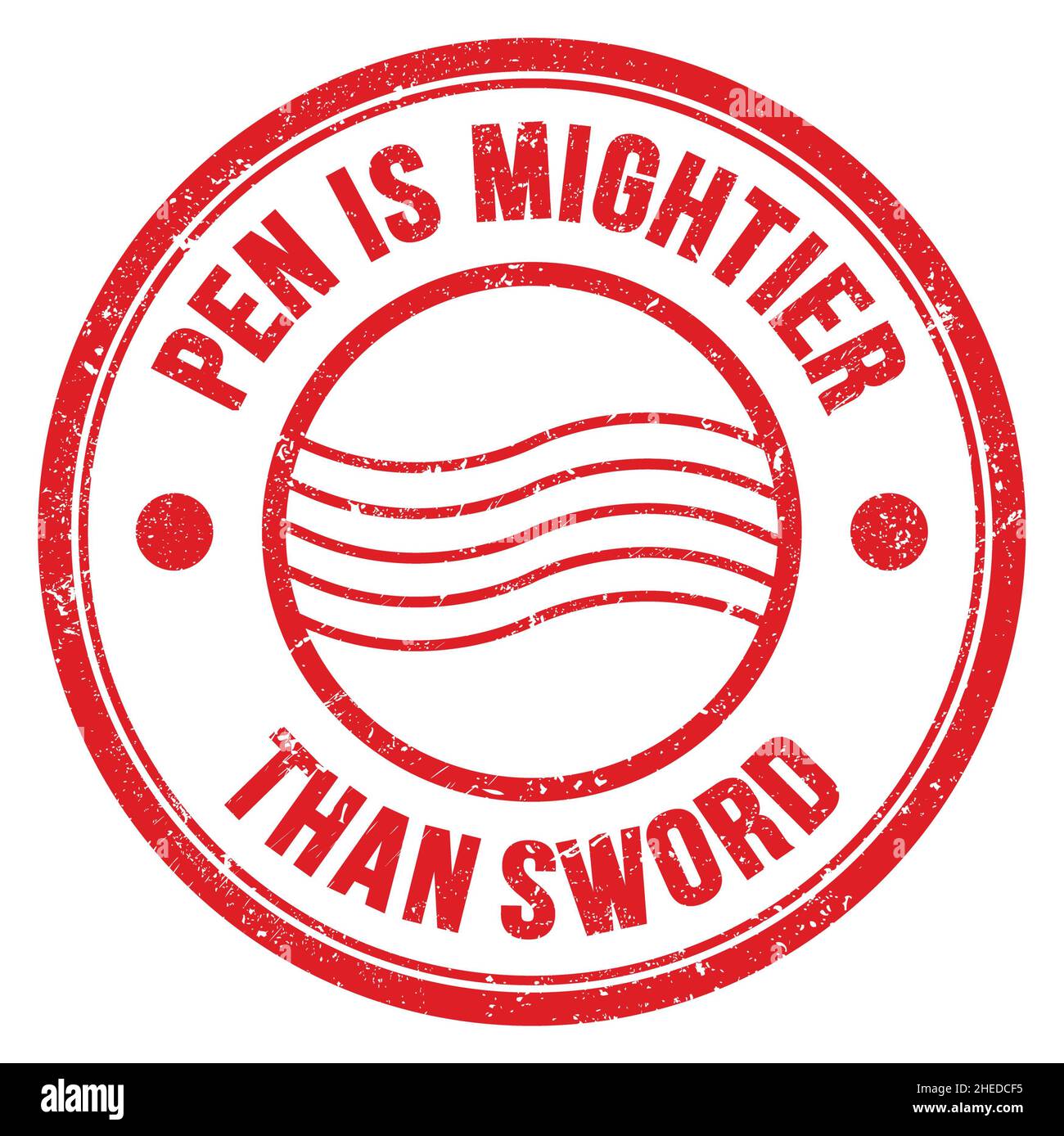 PEN IS MIGHTIER THAN SWORD text written on red round postal stamp sign ...