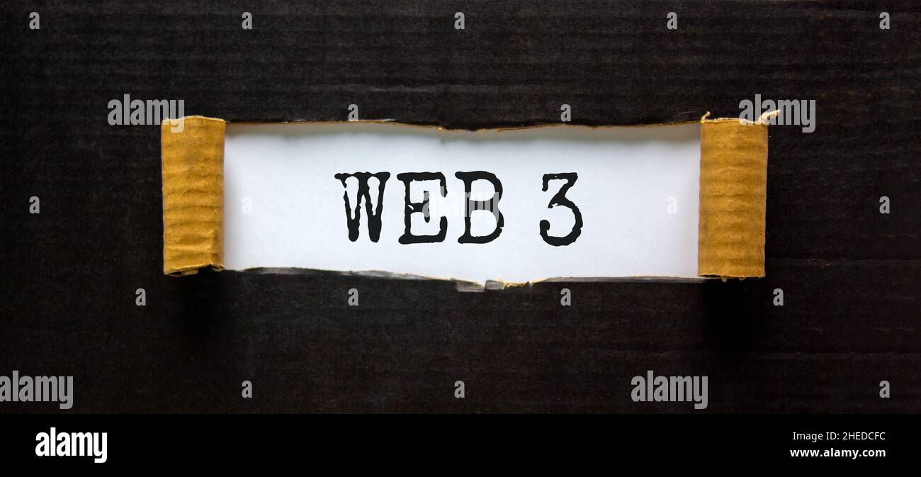 WEB 3 symbol. Concept words WEB 3 appearing behind torn green paper ...