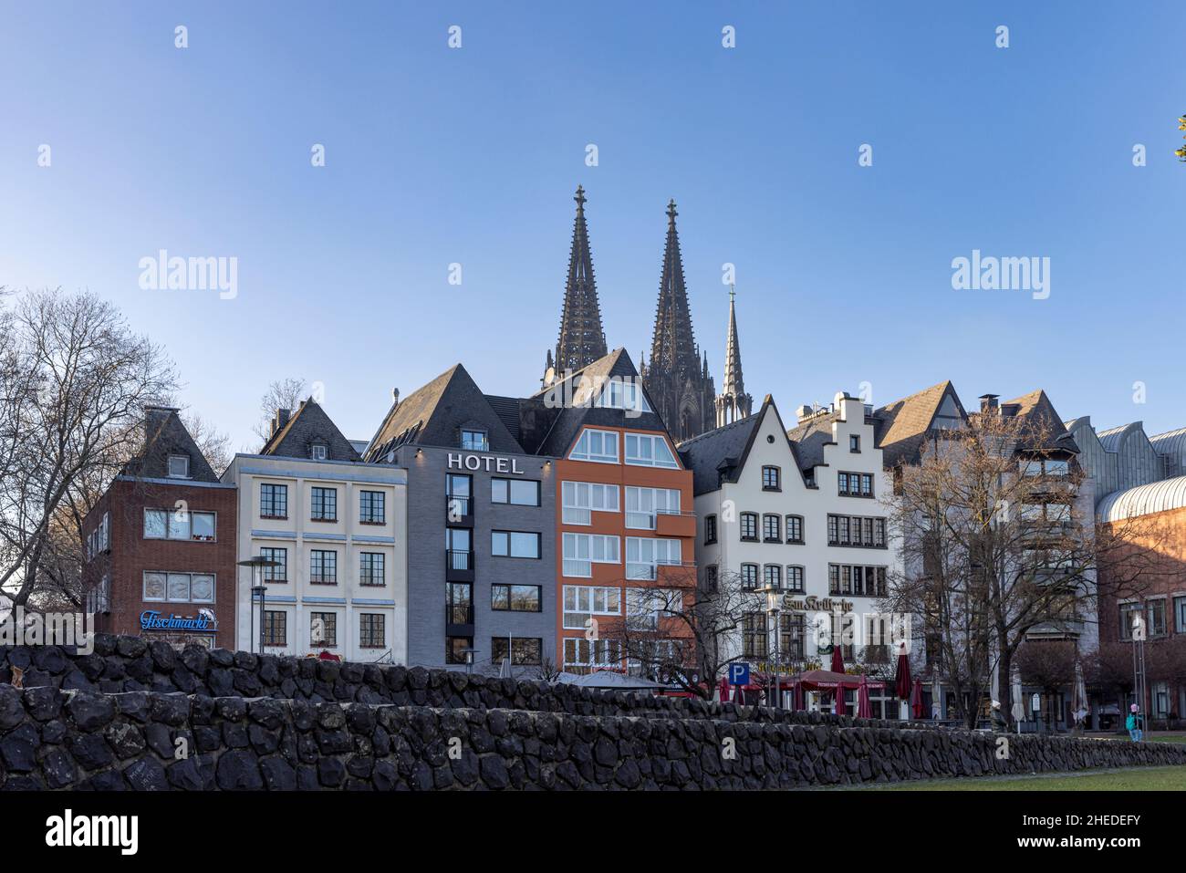 Colorful and well preserved historical buildings in Cologne old town ...