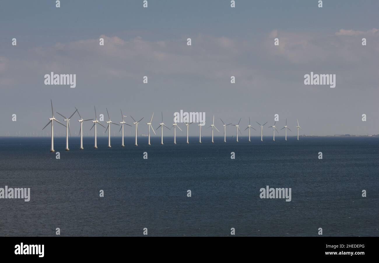 Offshore wind turbine in the approaches the Copenhagen, Denmark Stock ...