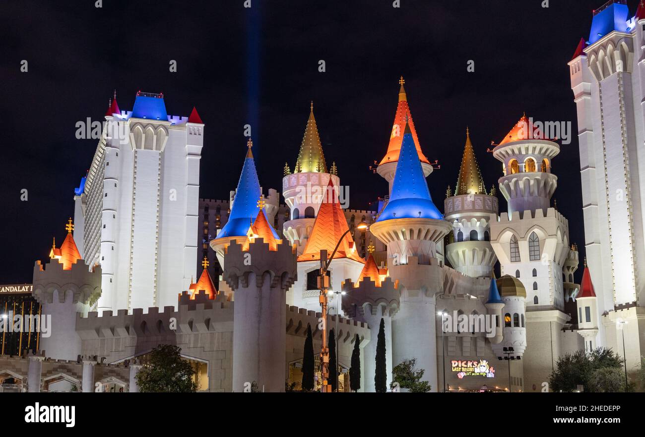 Excalibur Hotel in Las Vegas at night Stock Photo - Alamy