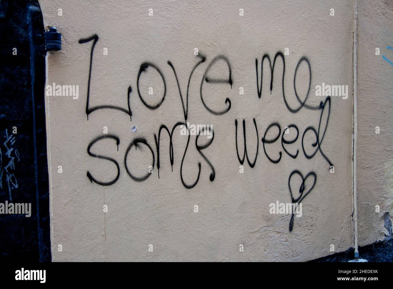 Graffiti praising weed, marihuana, grass, pot, hash, drugs Stock Photo ...