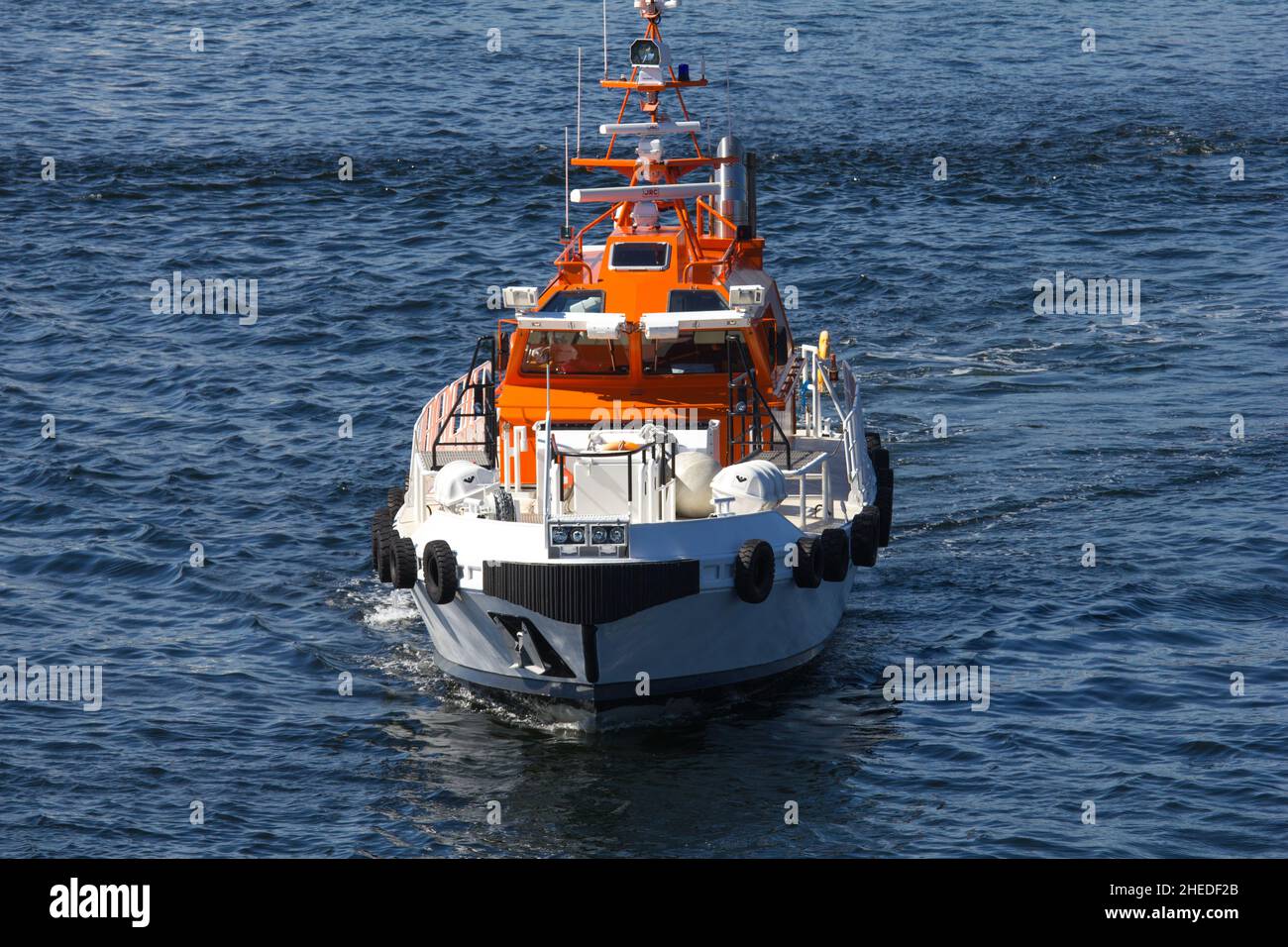 High powered Swedish pilot boat or vessel preparing to disembark a ...
