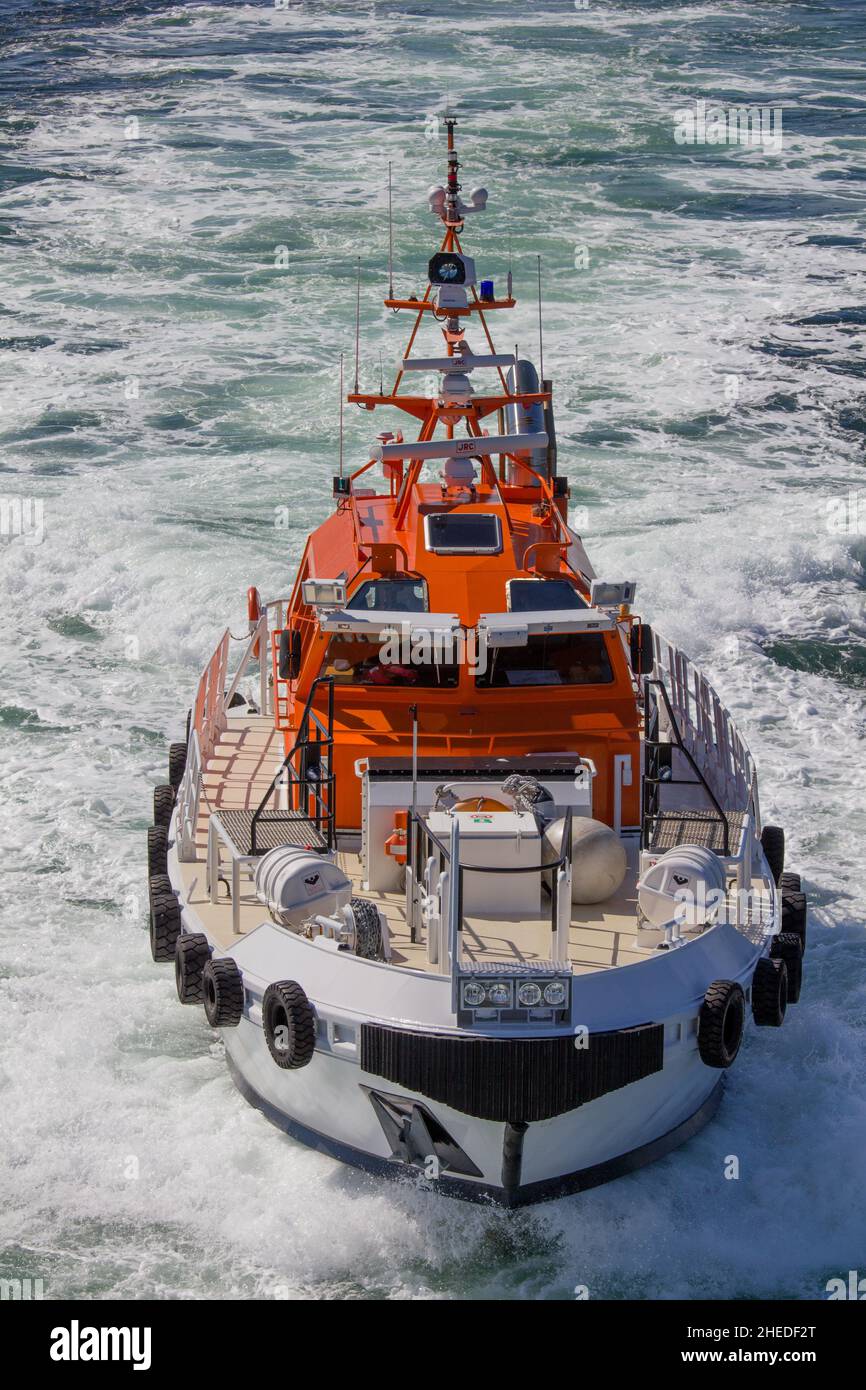 High powered Swedish pilot boat or vessel preparing to disembark a ...