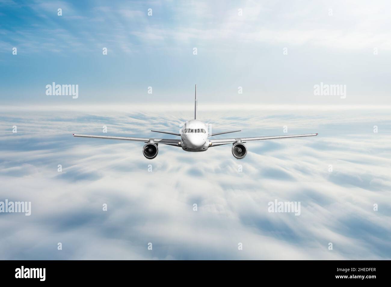 Airplane is rapidly flying straight at high speed overcast cloud Stock ...