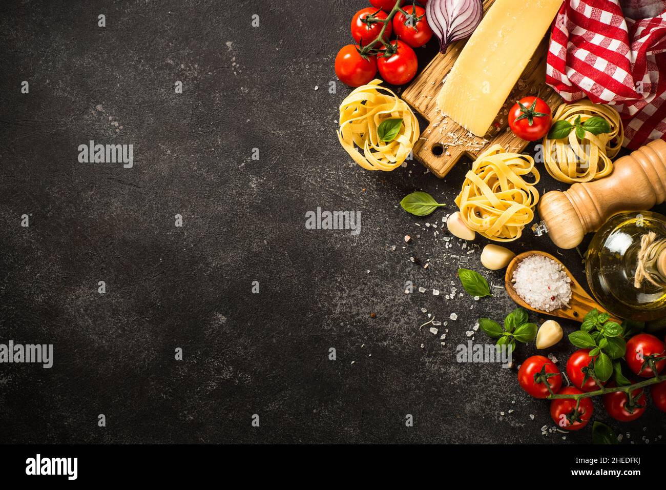 Italian food background at white bkitchen table Stock Photo - Alamy