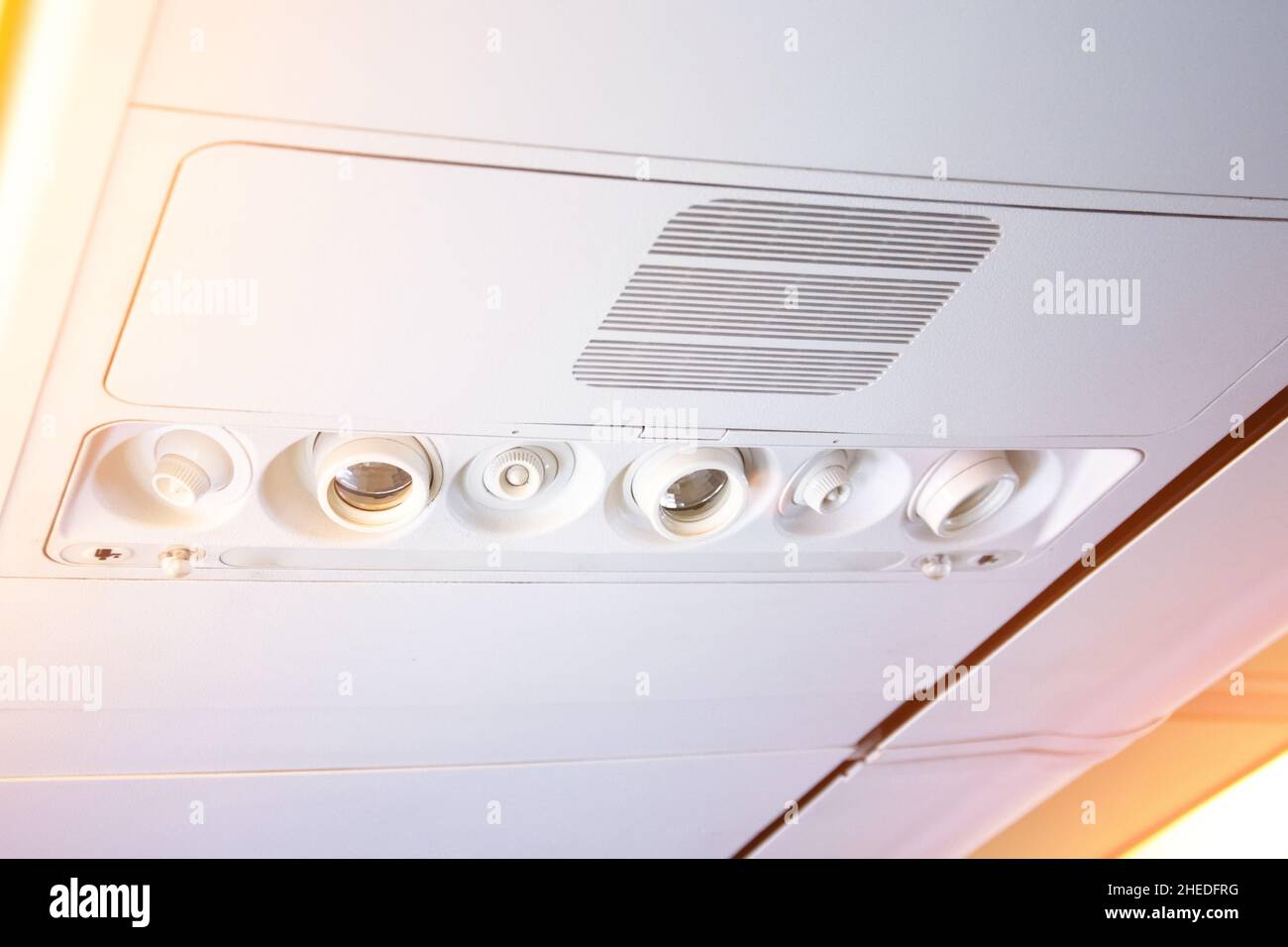 Overhead console in the modern passenger aircraft. air conditioner ...