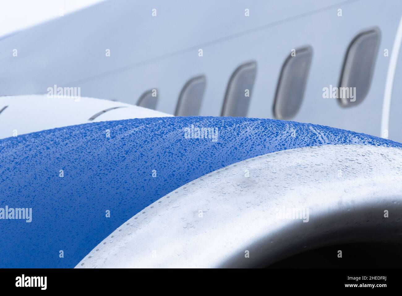 View of the engine of the aircraft, raindrops on a wet surface Stock ...
