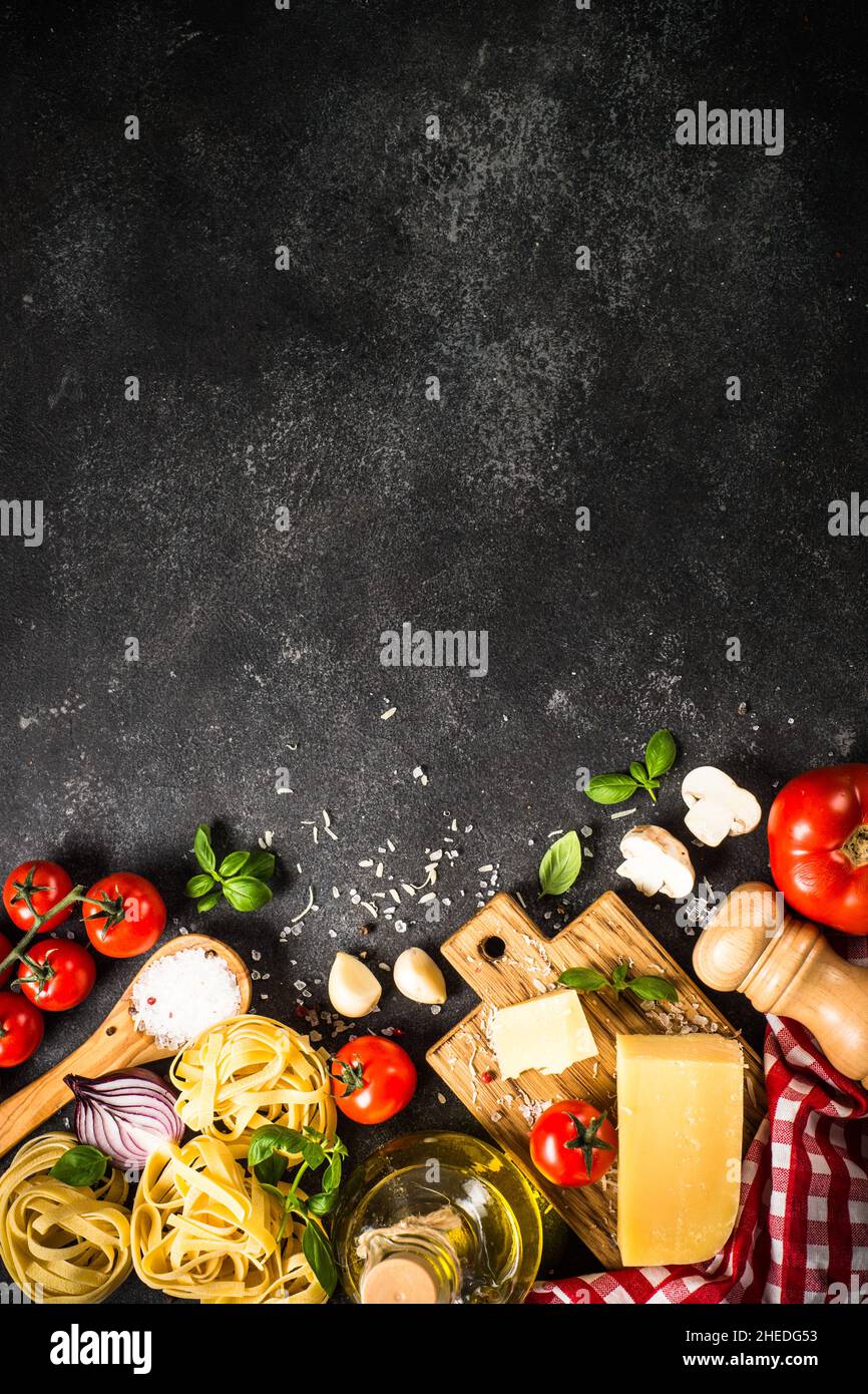 Italian food background at white bkitchen table Stock Photo - Alamy