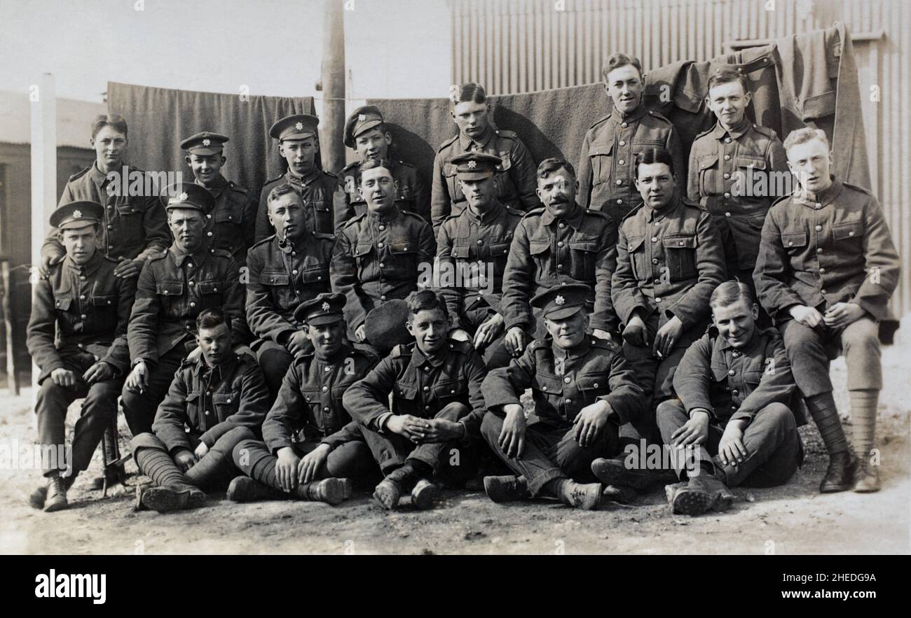 A First World War era group of British army soldiers in the Devonshire ...