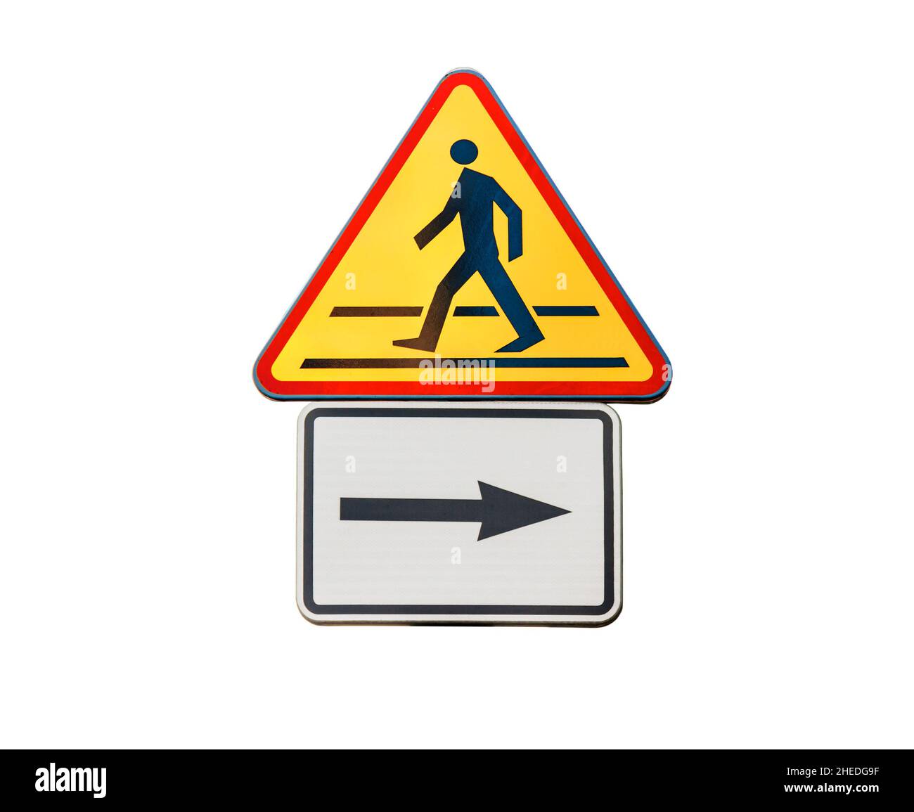 Road sign for right arow and red pedestrian sign isolated Stock Photo ...