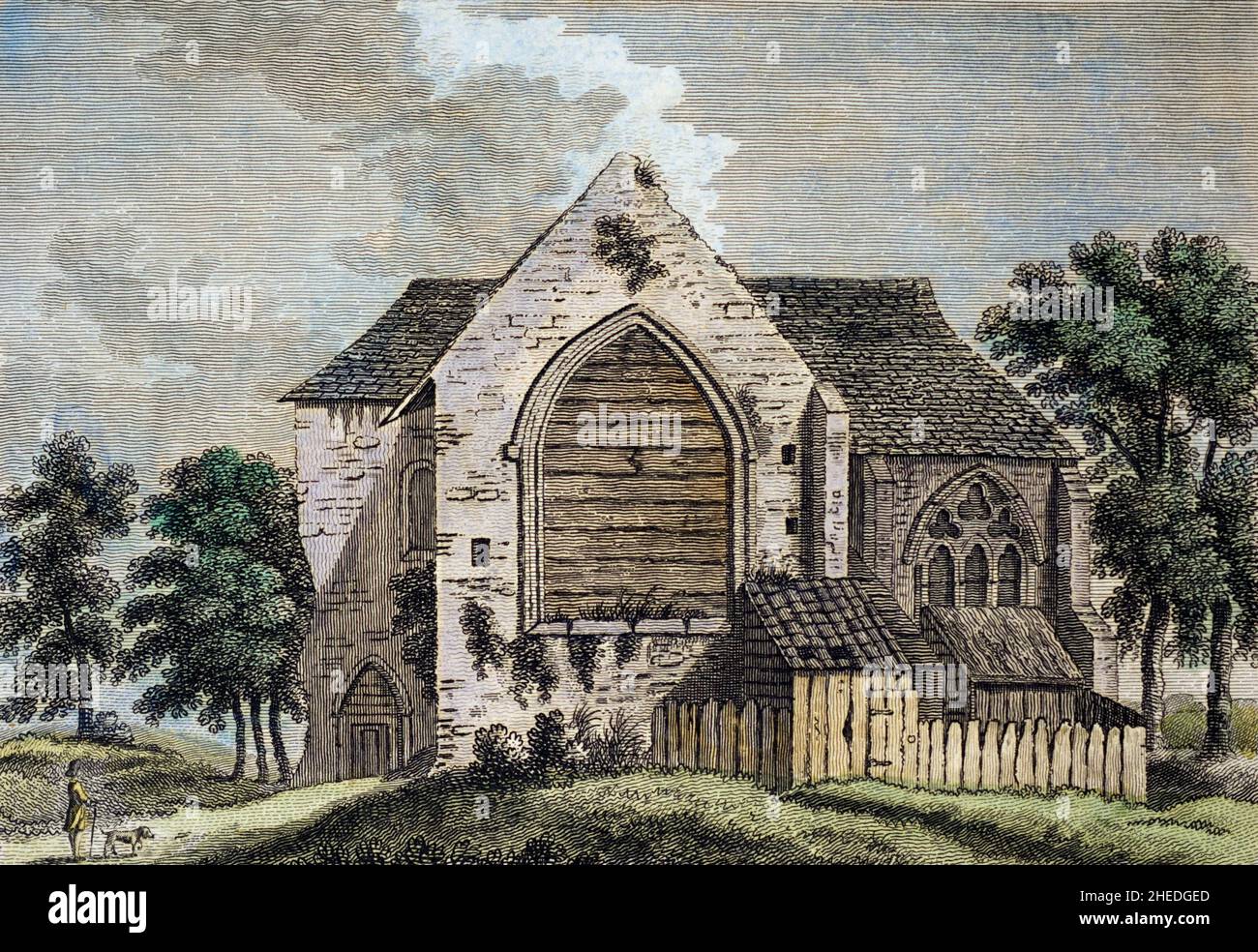 A historical view of Latton Priory, Essex, Great Britain. Taken from a ...