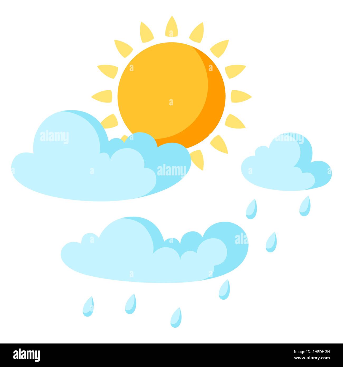 Sun with clouds and rain. Natural illustration of weather Stock Vector ...