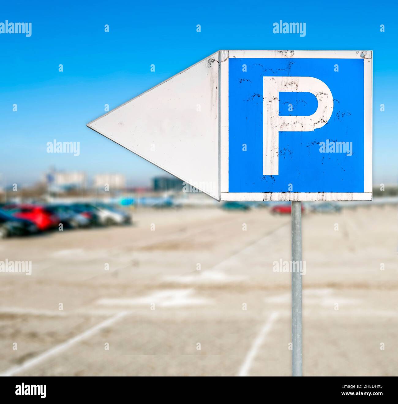 Parking lot with parking sign Stock Photo - Alamy