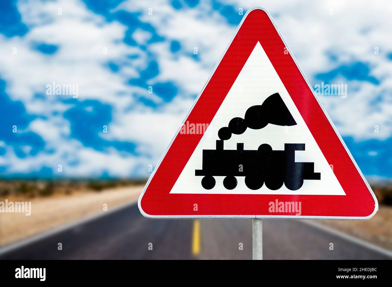 Railway level crossing without gate or barrier ahead hi-res stock ...