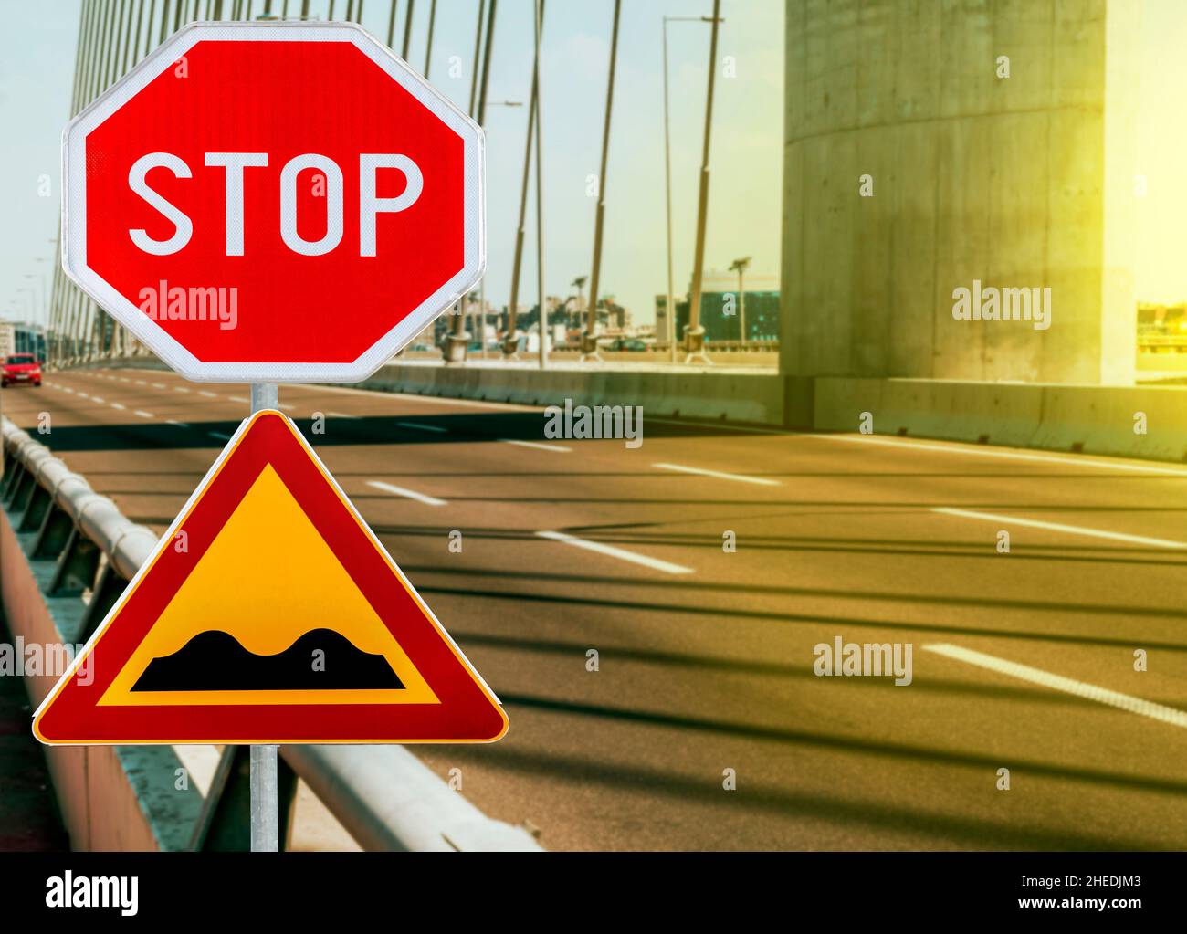 Red realistic stop road sign Stock Photo - Alamy