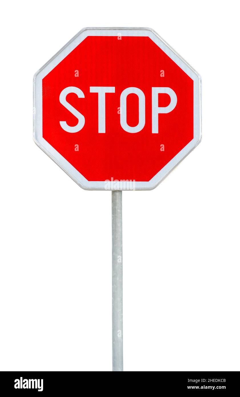 Red realistic stop road sign Stock Photo - Alamy