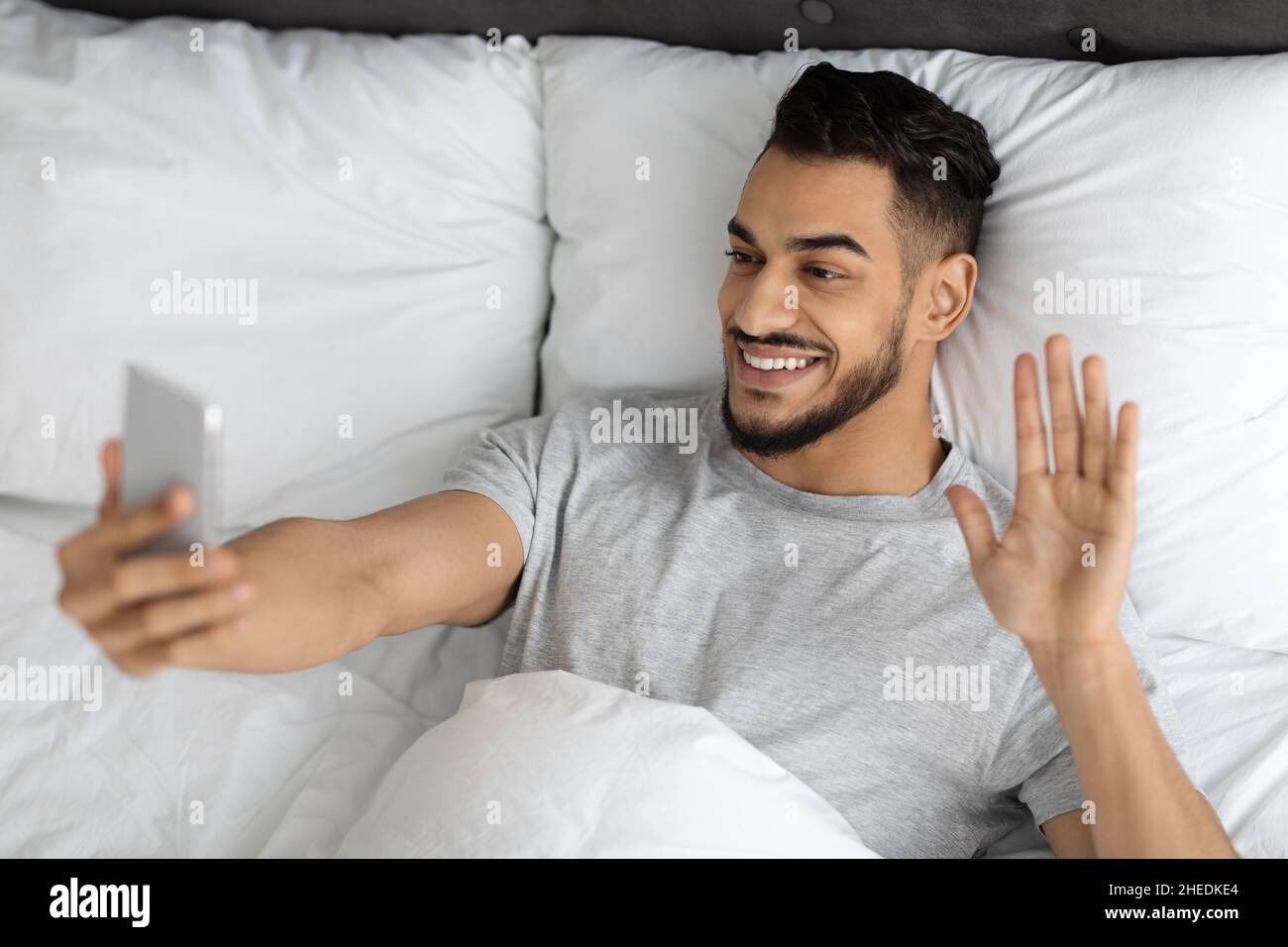 Virtual Communication. Happy Arab Guy Making Video Call With Smartphone ...