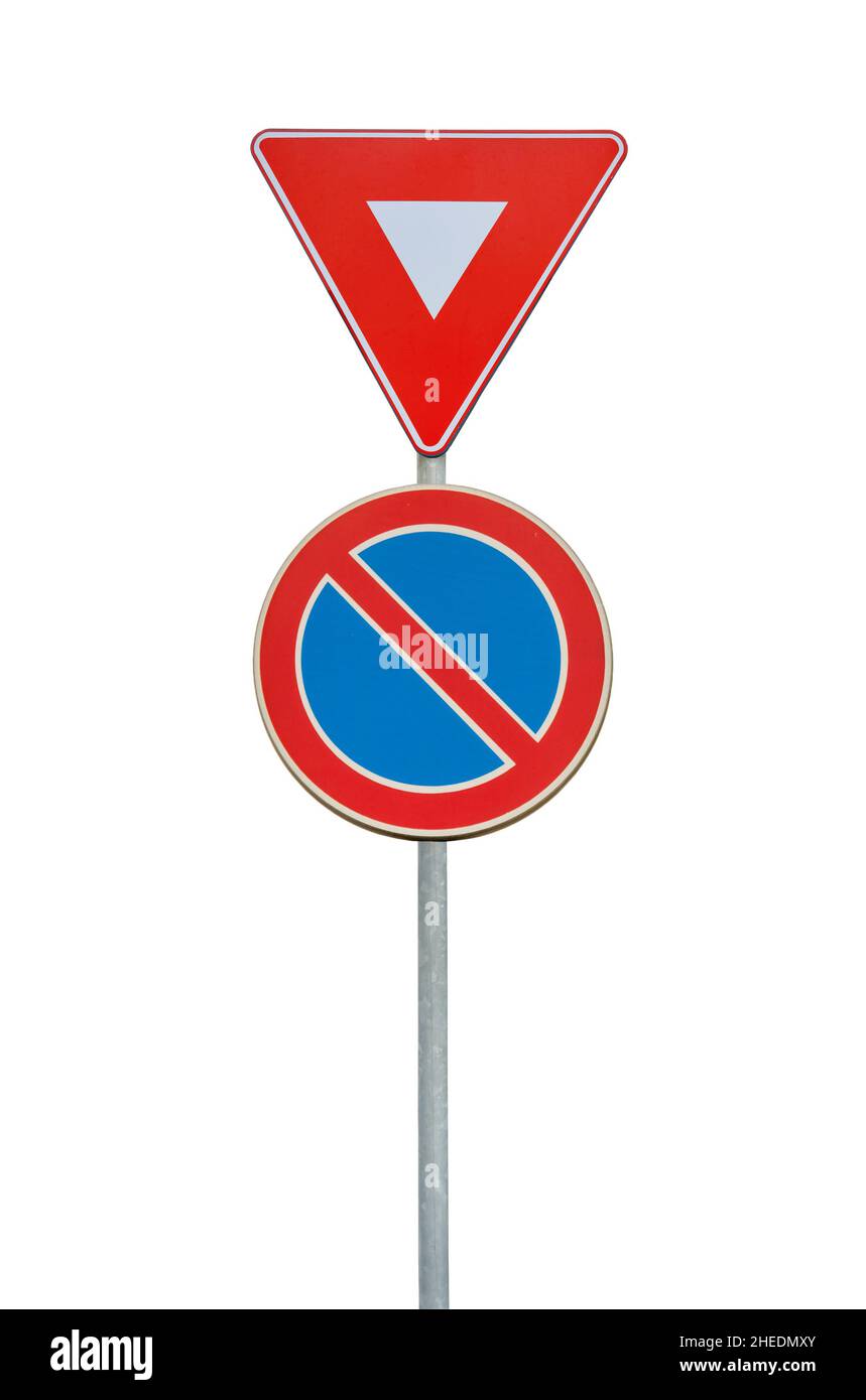 Road sign for a red triangle and no parking isolated on white Stock ...