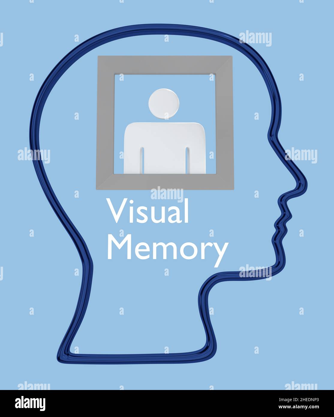 3D illustration of Visual Memory script in a head silhouette with a ...