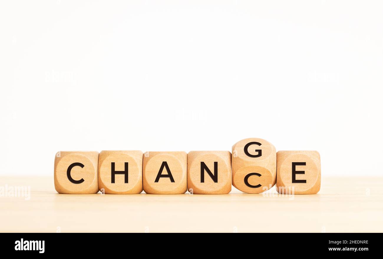 Change to chance concept. Flipping wooden cube block with words. Copy ...