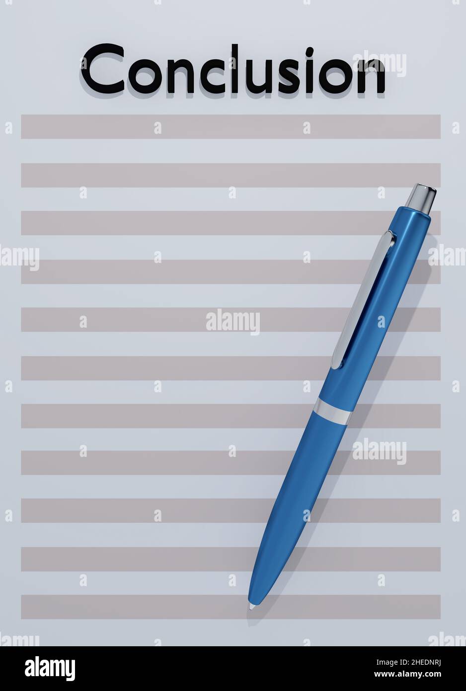 3D illustration of a pen over a pale blue sheet of paper with the ...