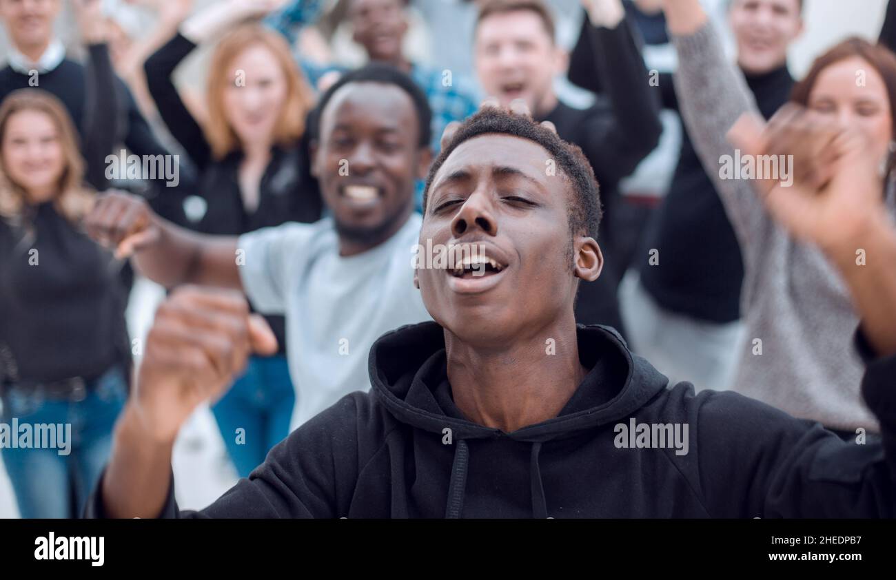 Happy diverse colleagues cheering hi-res stock photography and images ...