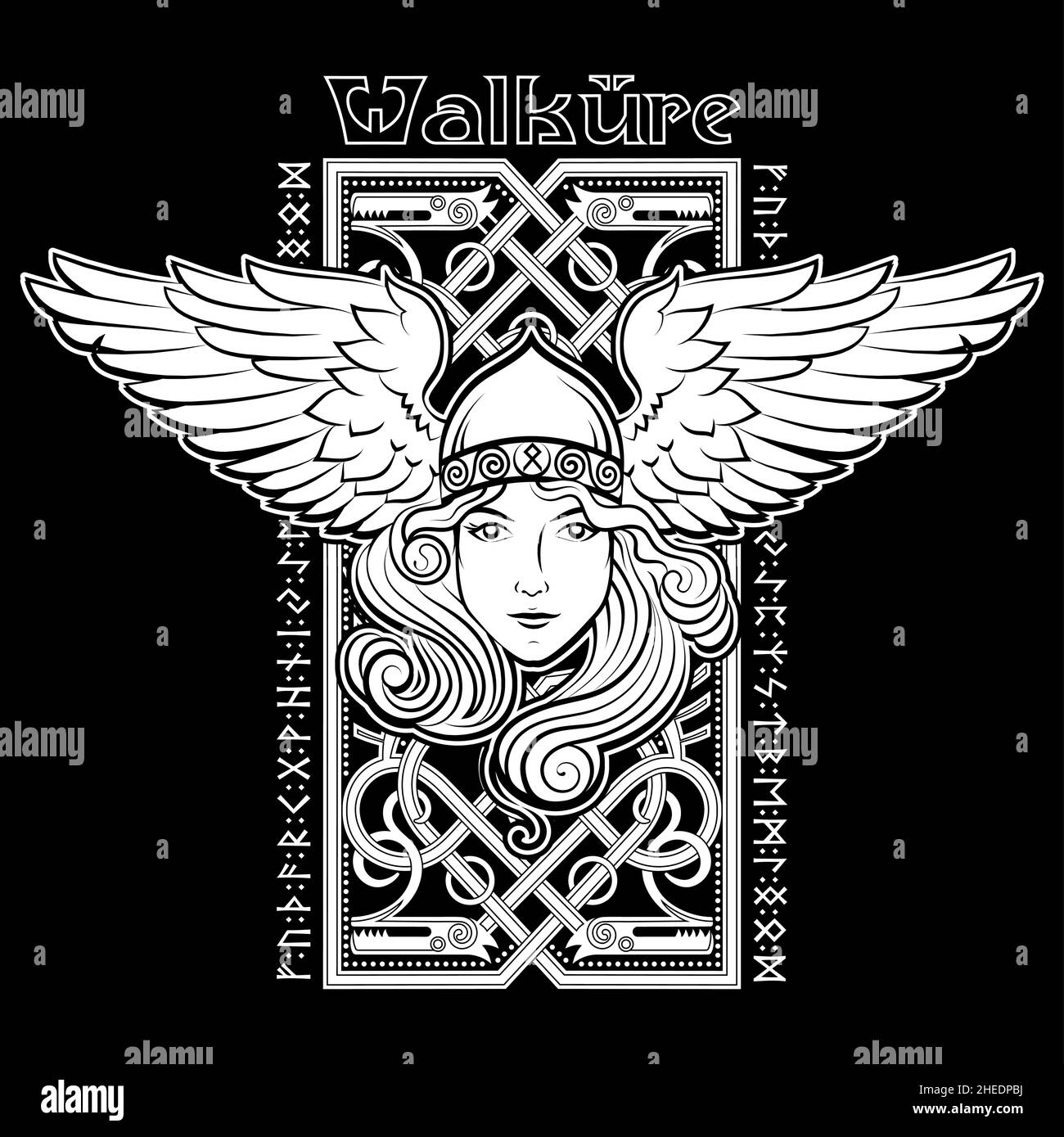 Viking Design. Valkyrie in a winged helmet. Image of Valkyrie, a woman ...