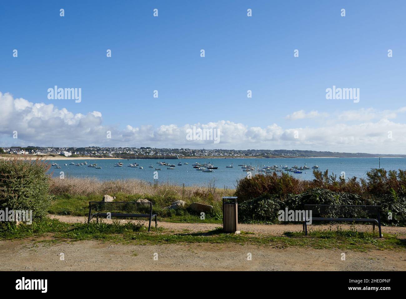 Sea port in France. Landscape with many boats and yachts on blue water ...
