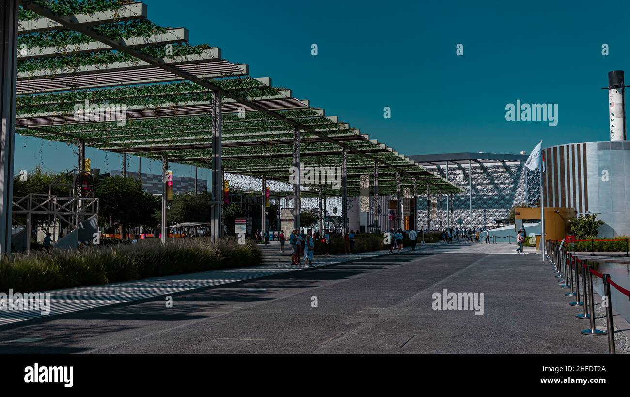 Pedestrian street with a canopy at Expo 2020 Stock Photo - Alamy