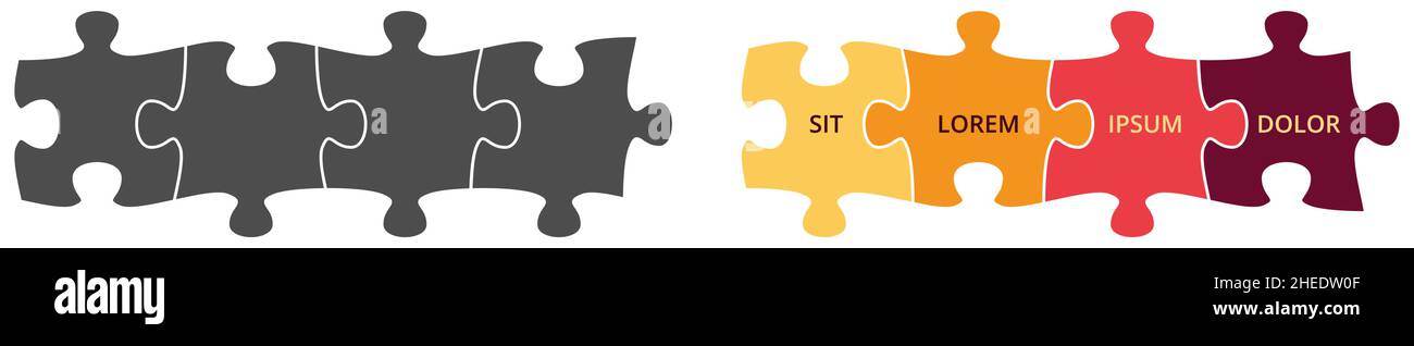 Simple four connected jigsaw puzzle pieces illustration, gray and ...