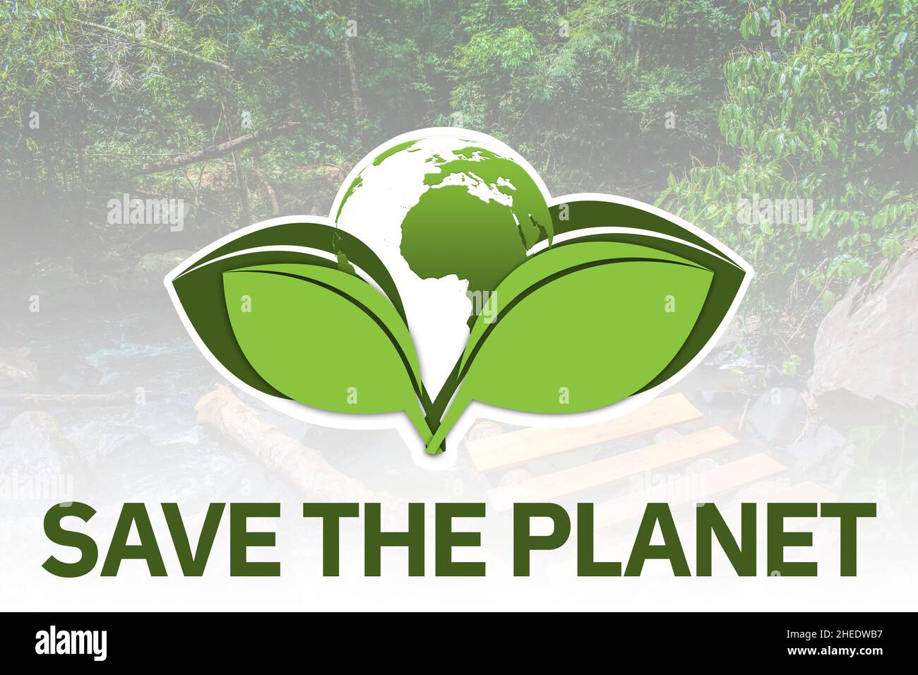 Save The Planet: Planet and green leaves with natural landscape ...