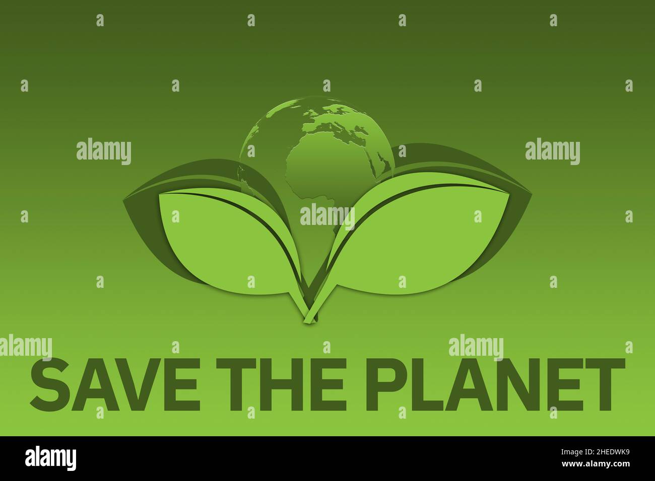 Save The Planet: Planet and green leaves with green background Stock ...