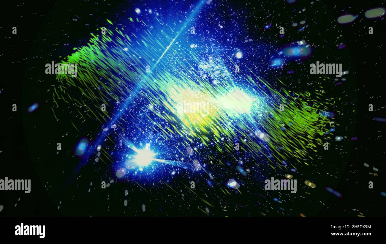 Space travel through stars trails and glowing light rays, seamless loop ...